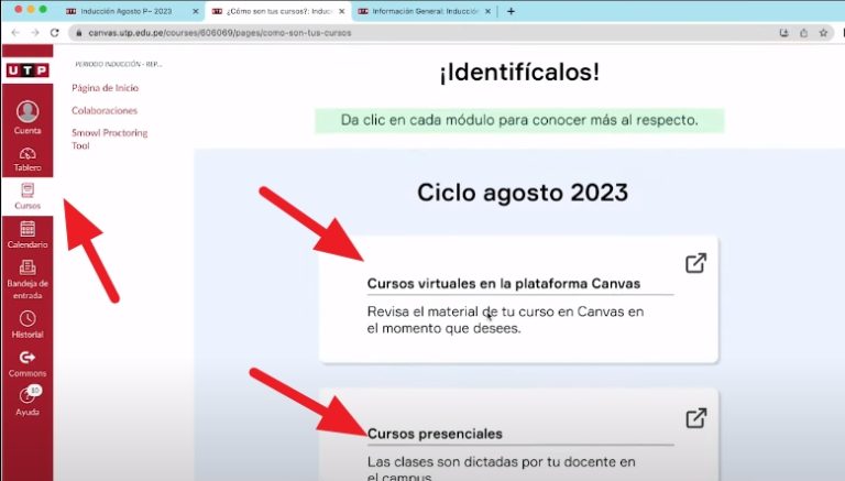 Iniciar sesión y navegar en Canvas UTP - Campus Virtuales en Perú